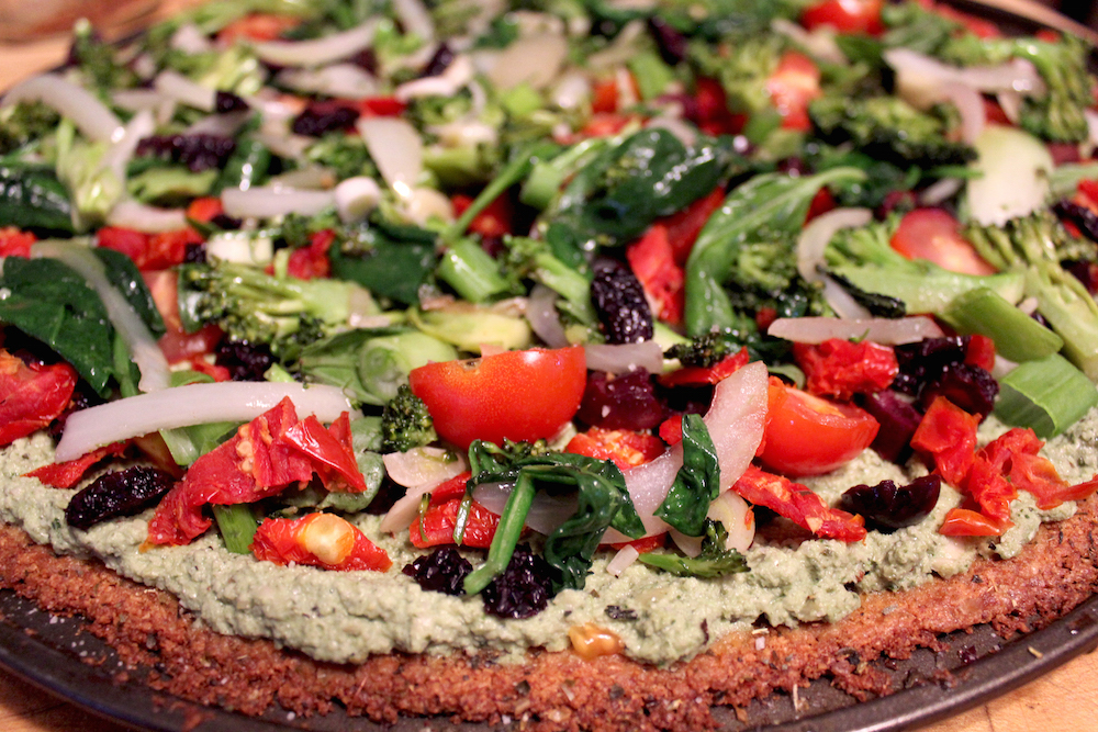 Quinoa Crust Pizza with Raw Cultured Pesto Sauce (Vegan/Gluten-Free ...